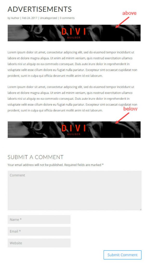 How to Insert Ads Above, Inside, and Below Your Divi Blog Post Content