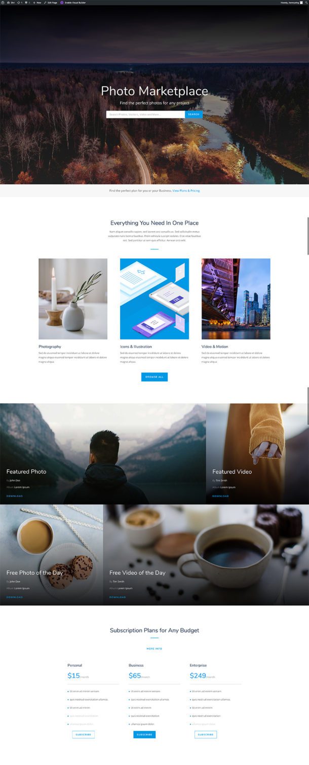 Download a Free Photo Marketplace Layout Pack for Divi