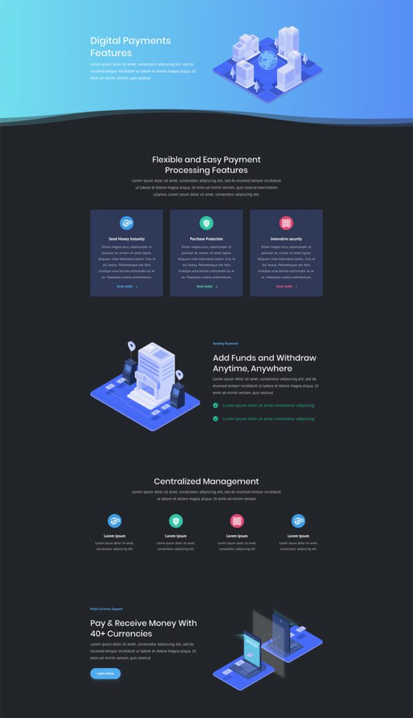 Super Stylish And Unique Divi Layout Pack For Digital Payments Websites ...