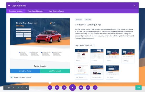 Get a FREE Car Rental Layout Pack for Divi