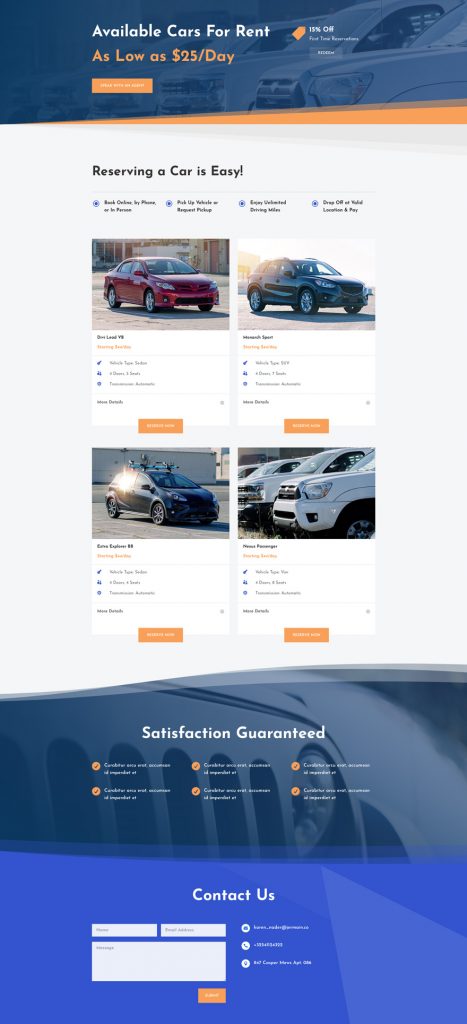 Get a FREE Car Rental Layout Pack for Divi