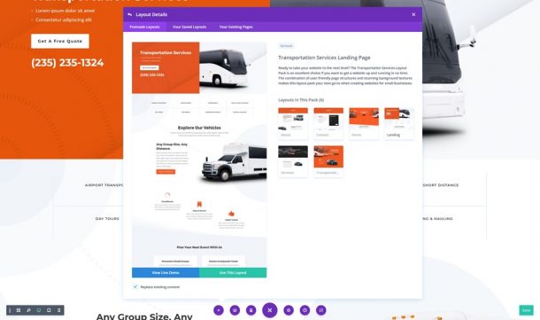 Get a FREE Transportation Services Layout Pack for Divi