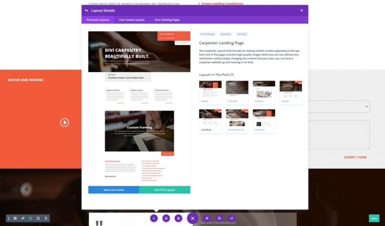 Get a FREE Carpenter Layout Pack for Divi