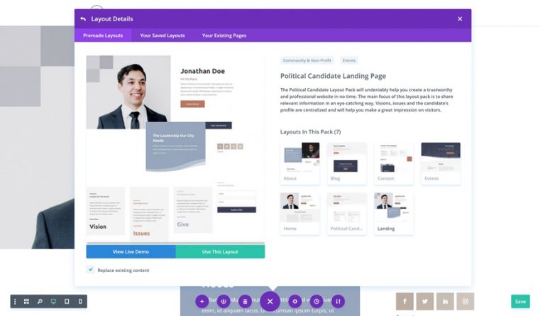 Get a FREE Political Candidate Layout Pack for Divi