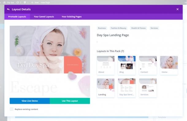 Get a FREE Day Spa Layout Pack for Divi