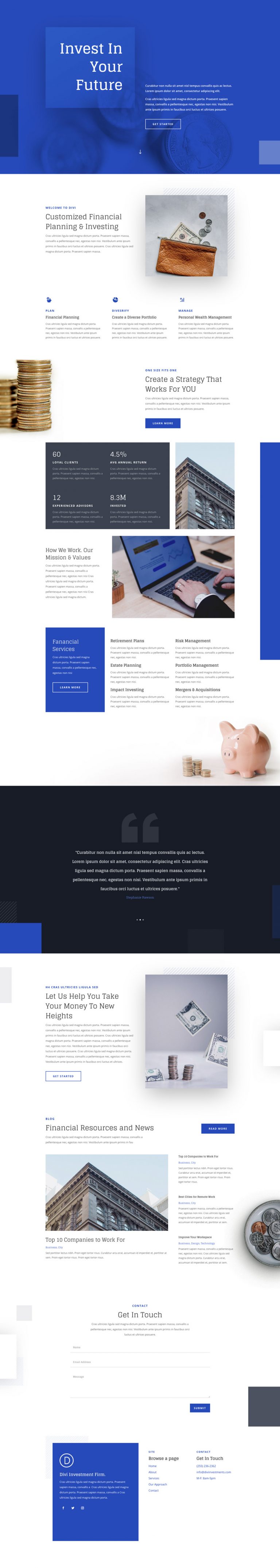 Get a FREE Investment Company Layout Pack for Divi