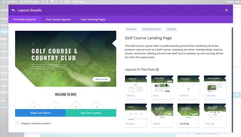 Get a FREE Golf Course Layout Pack for Divi