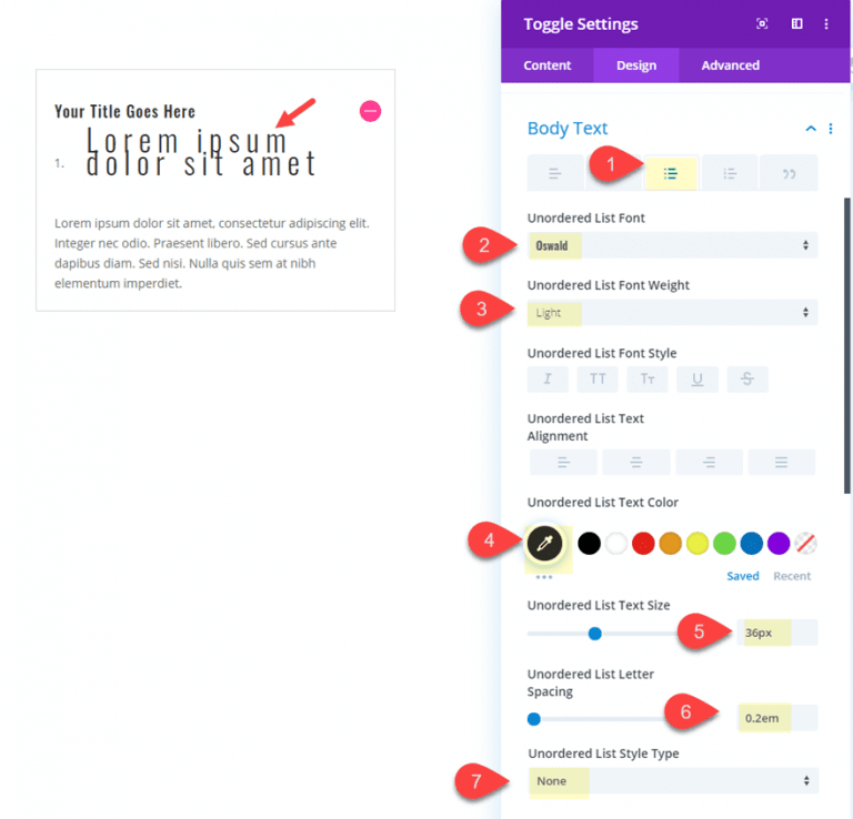 How To Use Divis Text And List Style Options For Unique Toggle And