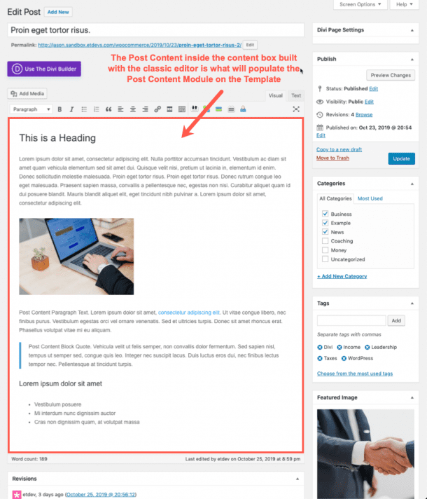 How to Use the Post Content Module in the Divi Theme Builder