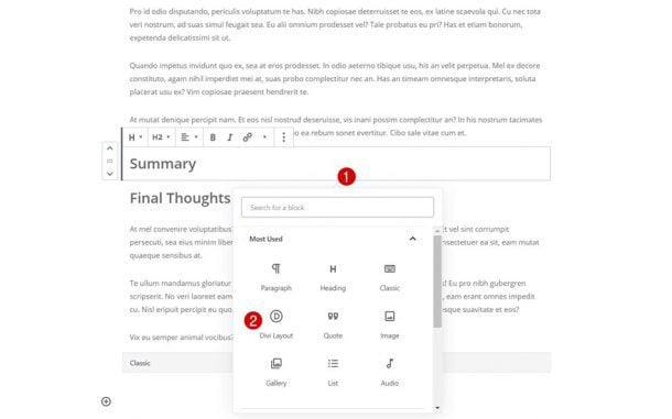 How to Include a Summary Box Divi Layout Block in Your Gutenberg Post