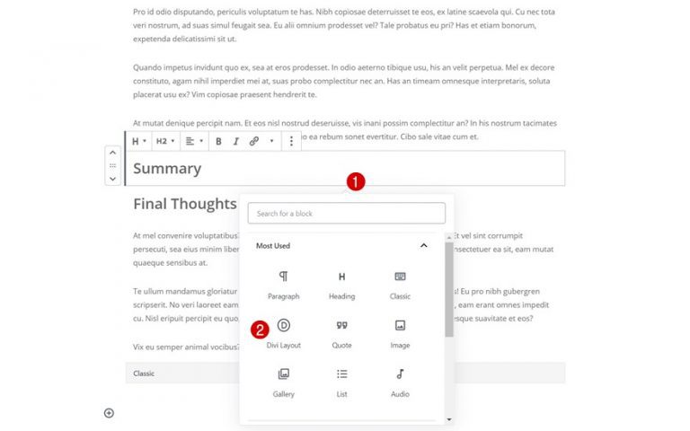 How to Include a Summary Box Divi Layout Block in Your Gutenberg Post