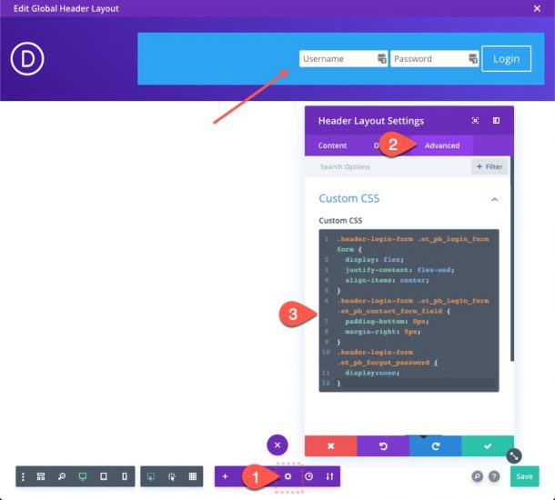 How to Design an Inline Login Form for a Custom Global Header in Divi