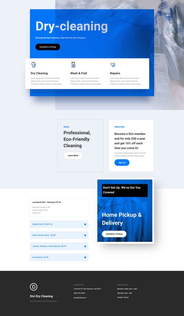 Get a FREE Dry Cleaning Layout Pack for Divi
