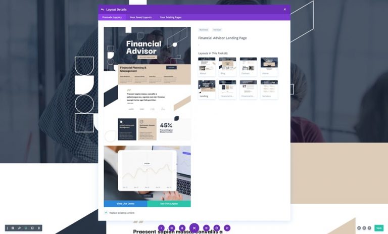 Get a FREE Financial Advisor Layout Pack for Divi