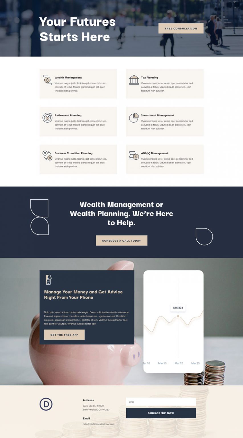 Get a FREE Financial Advisor Layout Pack for Divi