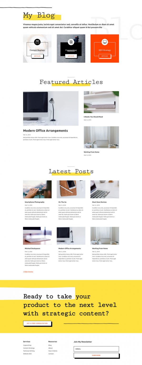 Get a FREE Freelance Writer Layout Pack for Divi