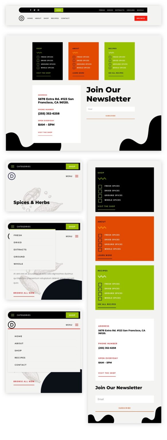 Get a FREE Header and Footer for Divi's Spice Shop Layout Pack