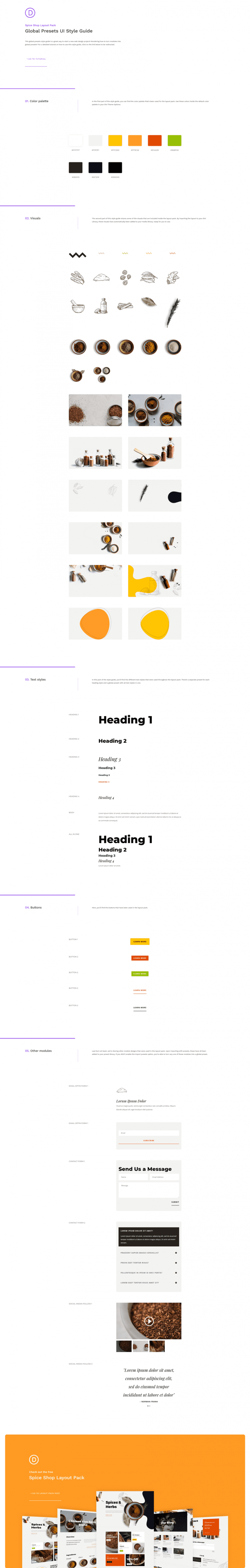 Download a FREE Global Presets Style Guide for Divi’s Spice Shop Layout ...