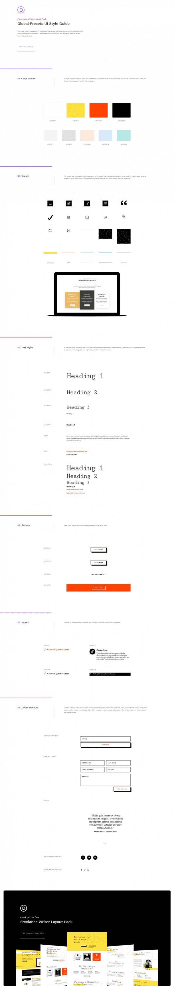 Download a FREE Global Presets Style Guide for Divi's Freelance Writer ...