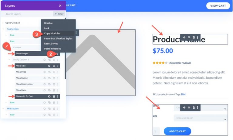 How to Build a Custom Sidebar with Sticky Columns for a Divi Product Page Template