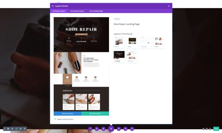 Get a FREE Shoe Repair Layout Pack for Divi