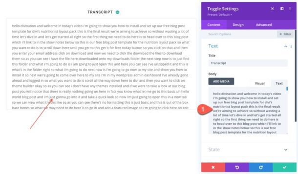 How to Create a Custom Toggle for Video Transcripts in Divi