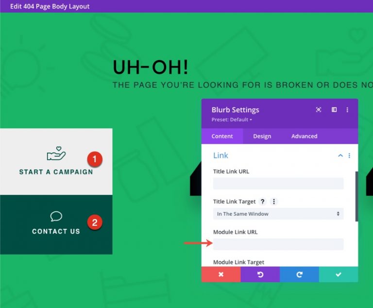 Download a FREE 404 Page Template for Divi's Crowdfunding Layout Pack
