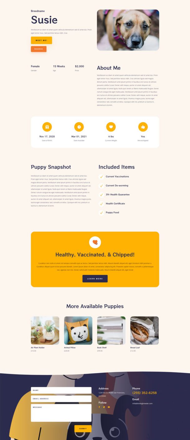 Get a FREE Dog Breeder Layout Pack for Divi