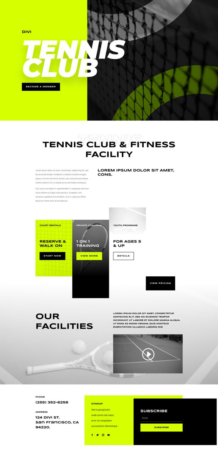 Get a FREE Tennis Club Layout Pack for Divi