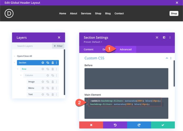 How to add CSS Backdrop Filter Effects to a Sticky Header in Divi
