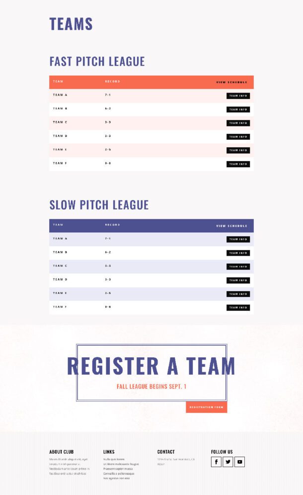 Get a FREE Softball League Layout Pack for Divi