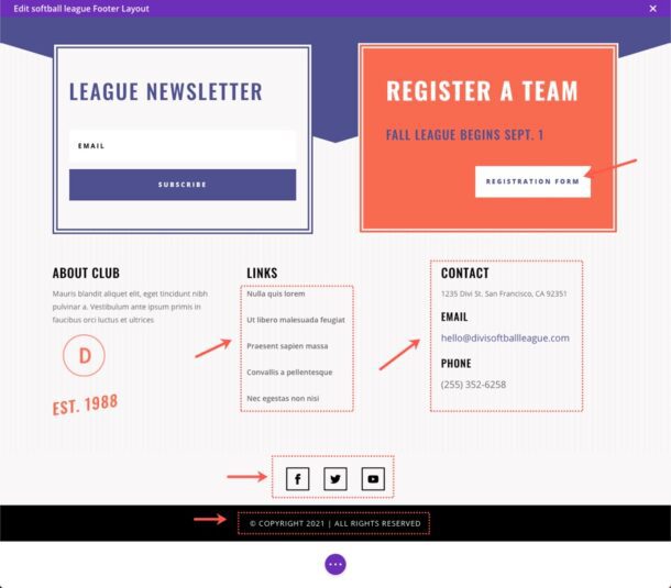 Download a FREE Header and Footer Template for Divi's Softball League ...