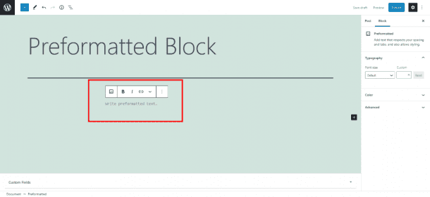 How to Use the WordPress Preformatted Block
