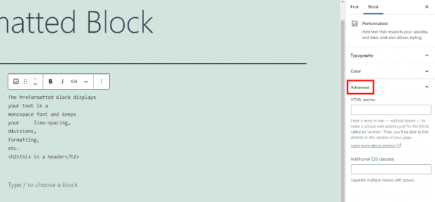 How to Use the WordPress Preformatted Block