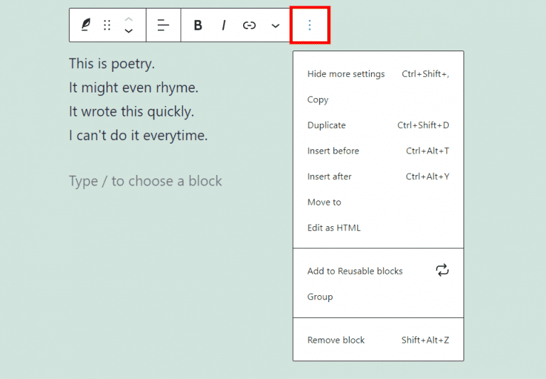 How to Use the WordPress Verse Block