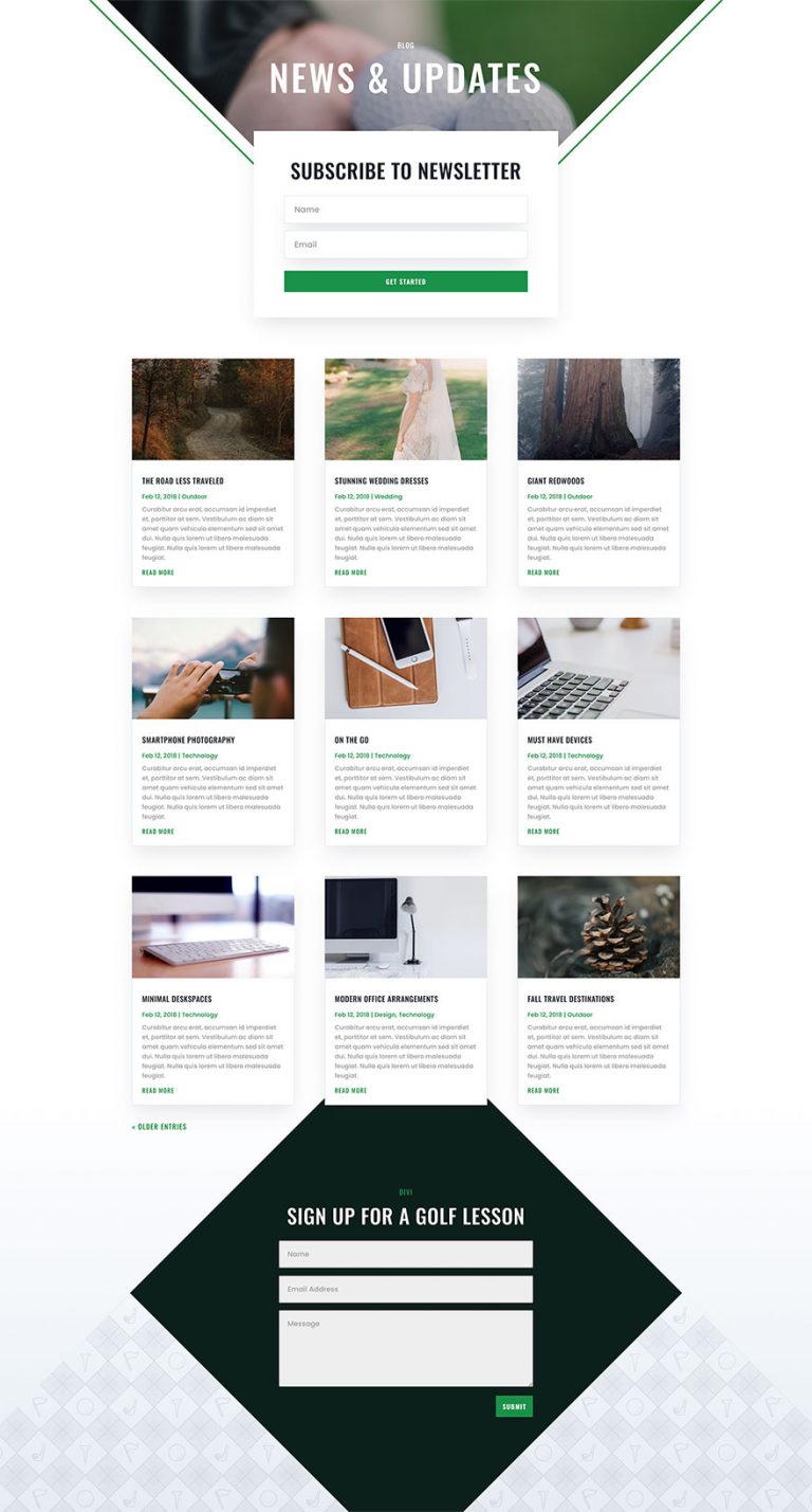 Get a FREE Golf Lessons Layout Pack for Divi