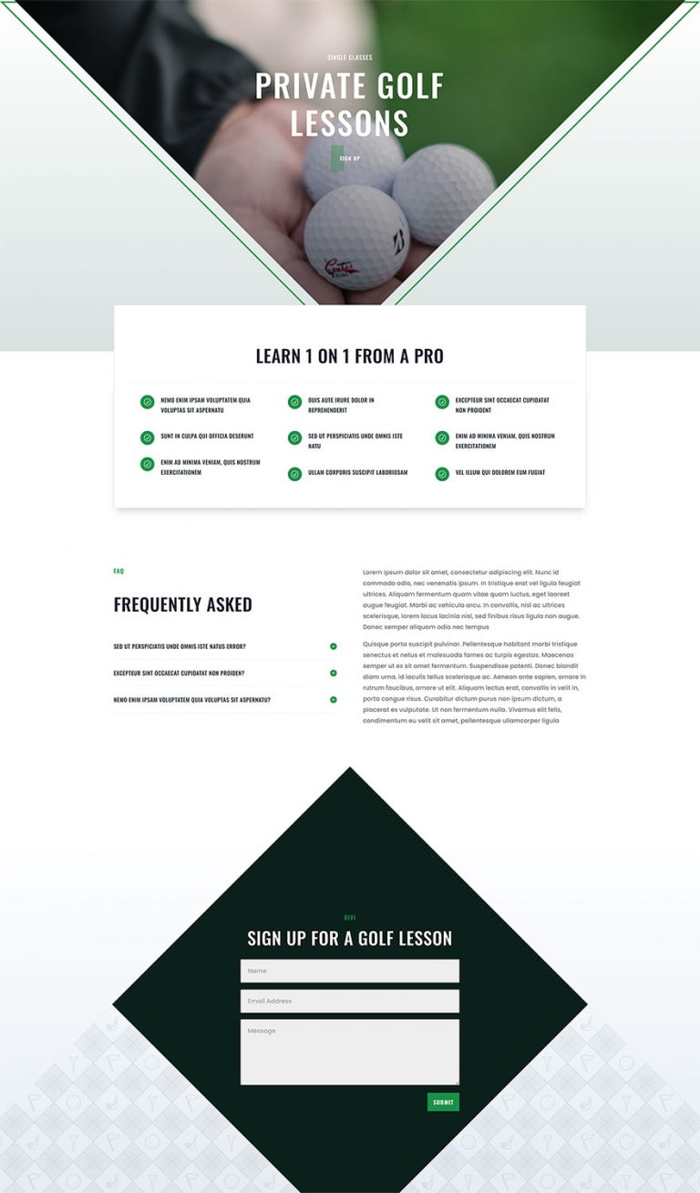 Get a FREE Golf Lessons Layout Pack for Divi
