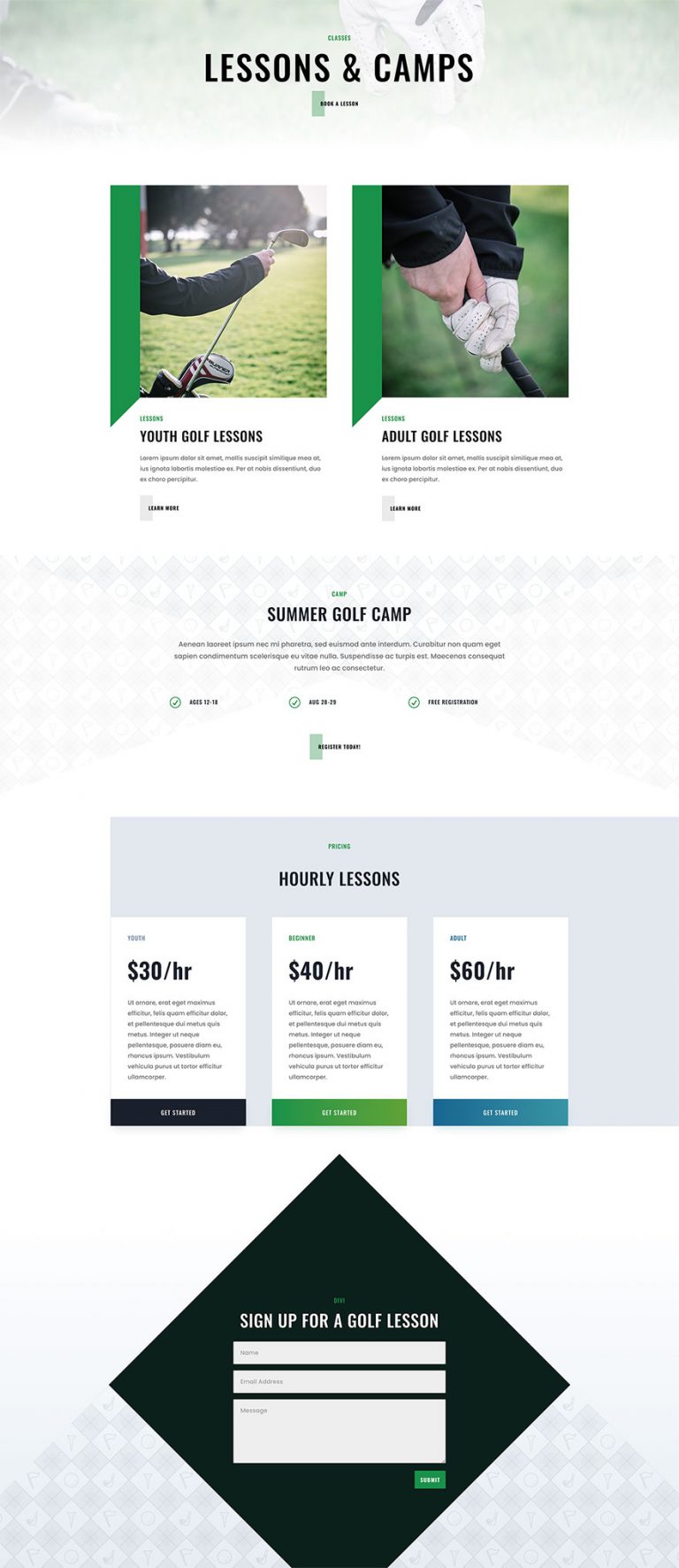 Get a FREE Golf Lessons Layout Pack for Divi