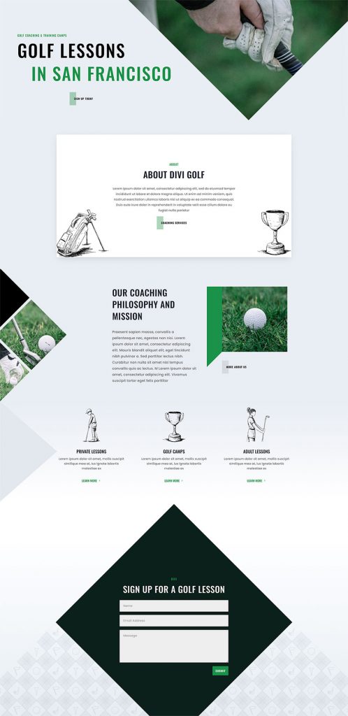 Get a FREE Golf Lessons Layout Pack for Divi