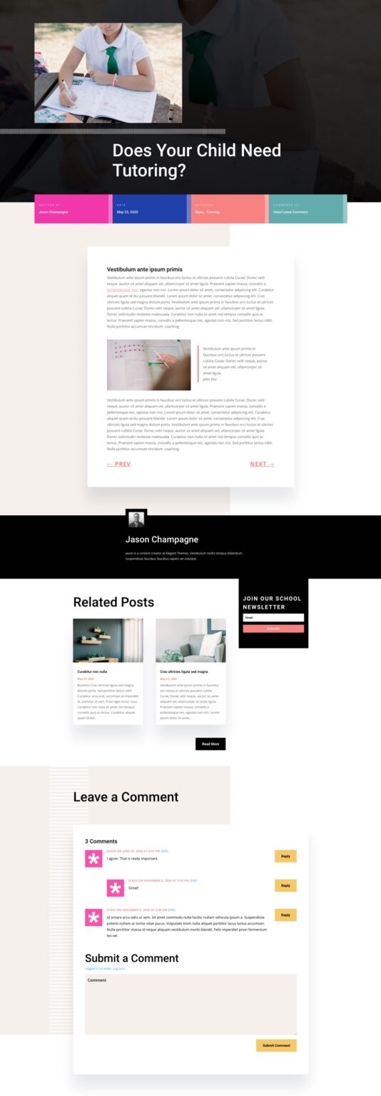 Download a FREE Blog Post Template for Divi's High School Layout Pack