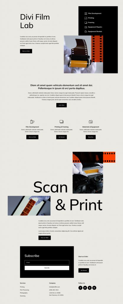 Get a FREE Film Lab Layout Pack for Divi
