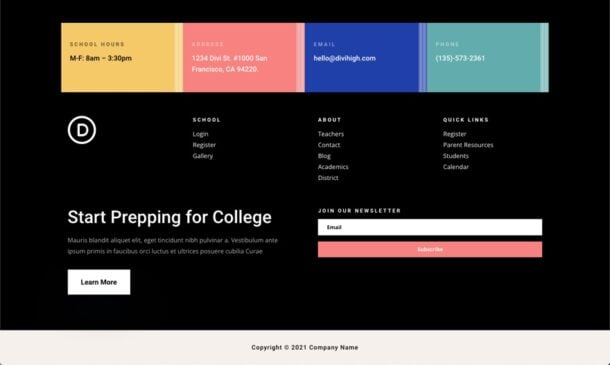 Download a FREE Header and Footer Template for Divi's High School ...