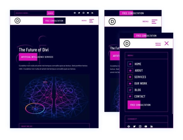 Download a FREE Header and Footer Template for Divi's Artificial Intelligence Layout Pack