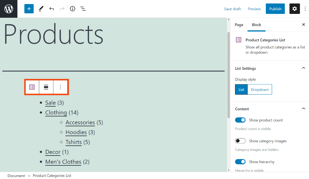 How To Use The Product Categories List WooCommerce Block