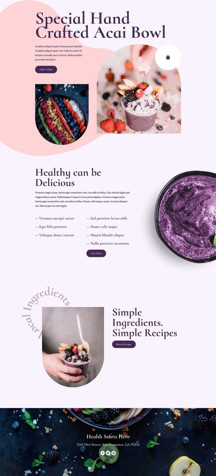 Get a FREE Acai Bowl Layout Pack for Divi