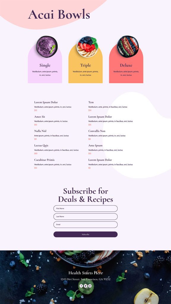 Get a FREE Acai Bowl Layout Pack for Divi