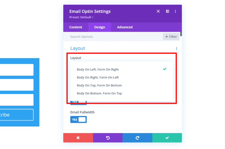 8 Built-In Layout Possibilities for Divi's Email Optin Module