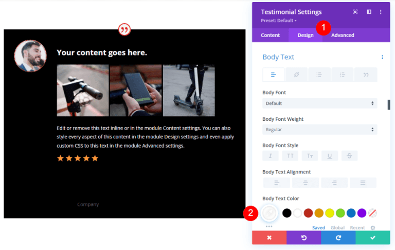 8 Element Display Combinations In Divis Testimonial Module