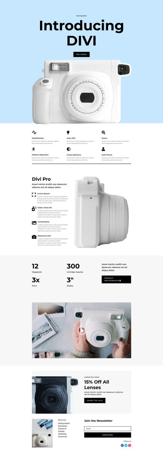 Get a FREE Camera Product Layout Pack for Divi