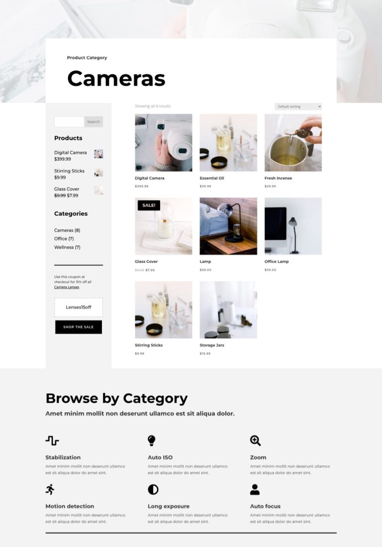 Download a FREE Product Category Template for Divi's Camera Product ...